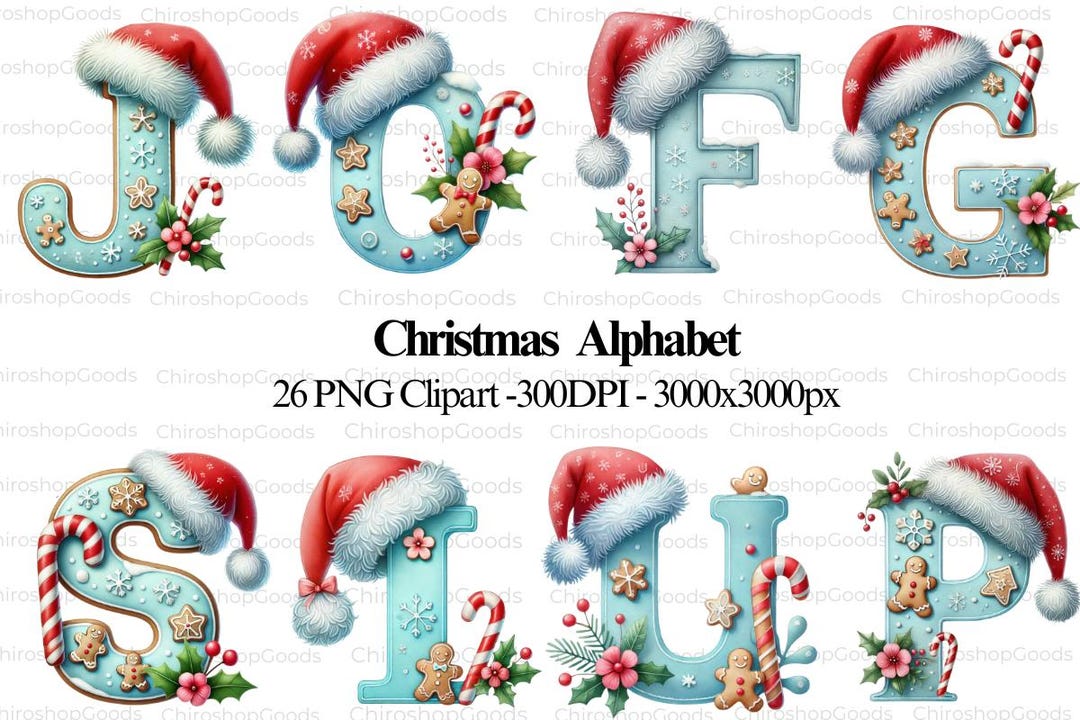 Christmas Alphabet Clipart: Holiday Letter PNG Designs (digital ...