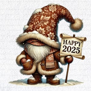 Happy New Year, Gnome Clipart, Watercolor, Festive Gnome, New Year ...