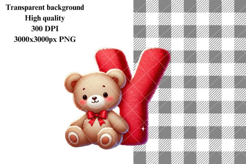 Valentine Teddy Bear Alphabet Clipart: Romantic PNG Letters (digital ...