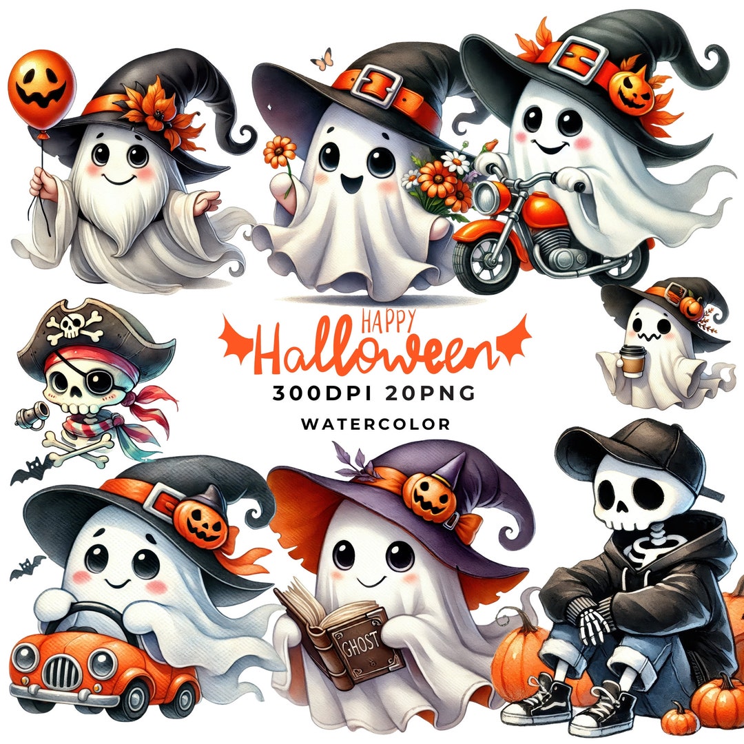 Halloween Ghosts Clipart, Cute Ghosts, PNG, Cartoon, Ghost, Happy ...
