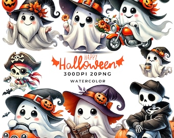 Halloween Ghosts Clipart, Cute Ghosts, Cartoon, Ghost, Happy Halloween ...