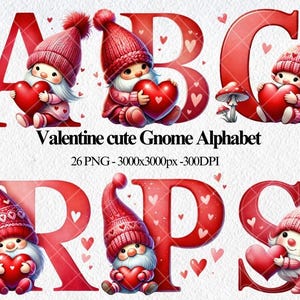 Valentine Alphabet, Valentine Gnome Alphabet, Cute Gnome Clipart Set ...