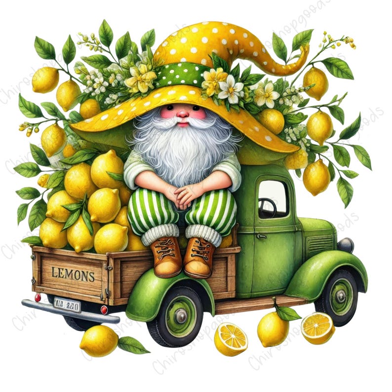 Watercolor Lemon Gnomes Clipart Bundle, Cute Gnome PNG, Summer Citrus ...