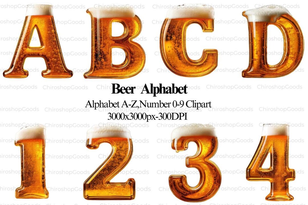 Beer Alphabet Clipart: A-Z Letters & 0-9 Numbers (digital Download) - Etsy