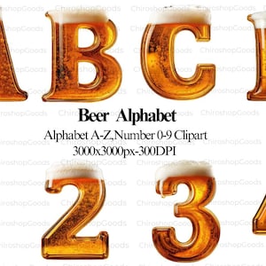 Beer Alphabet Clipart, Beer Alphabet, PNG, A-Z Letters and 0-9 Numbers ...