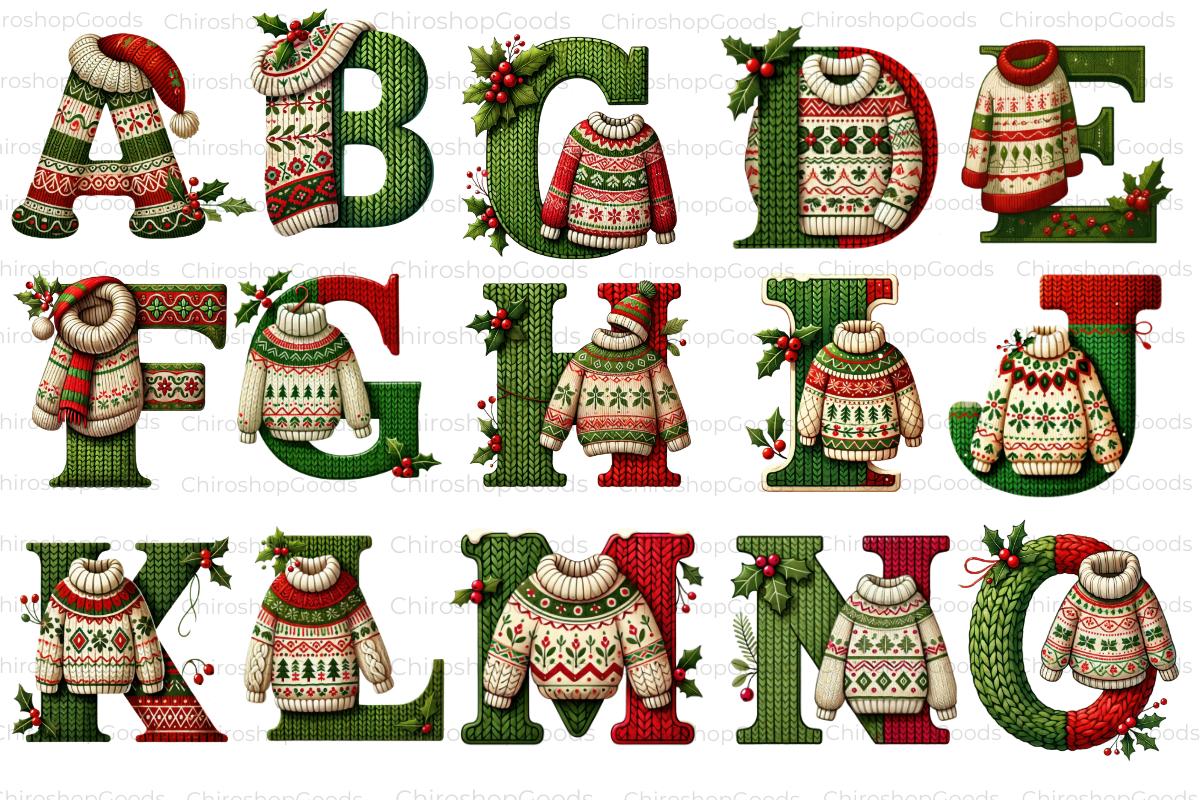 Christmas Alphabet Clipart, Holiday Sweater Letters, Watercolor ...
