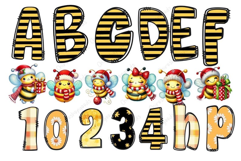 Bee Alphabet Clipart Set, Cute Bee Letters PNG, Honeycomb Digital ...
