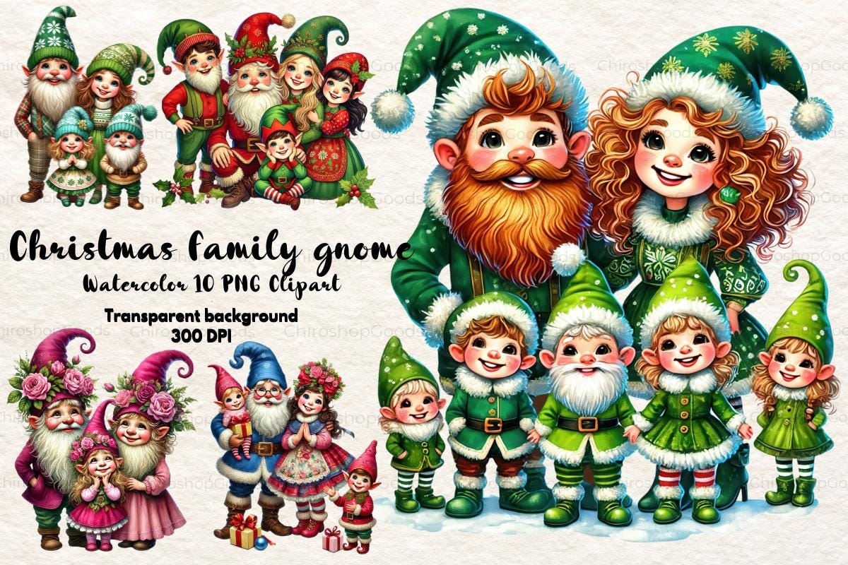 Christmas Gnome Family Watercolor Clipart: Festive Holiday Art (digital ...