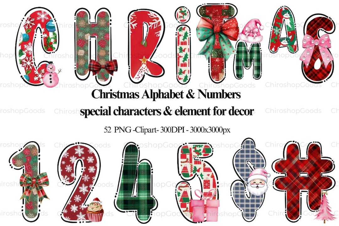 Christmas Alphabet and Numbers Clipart, Christmas Alphabet, Festive ...
