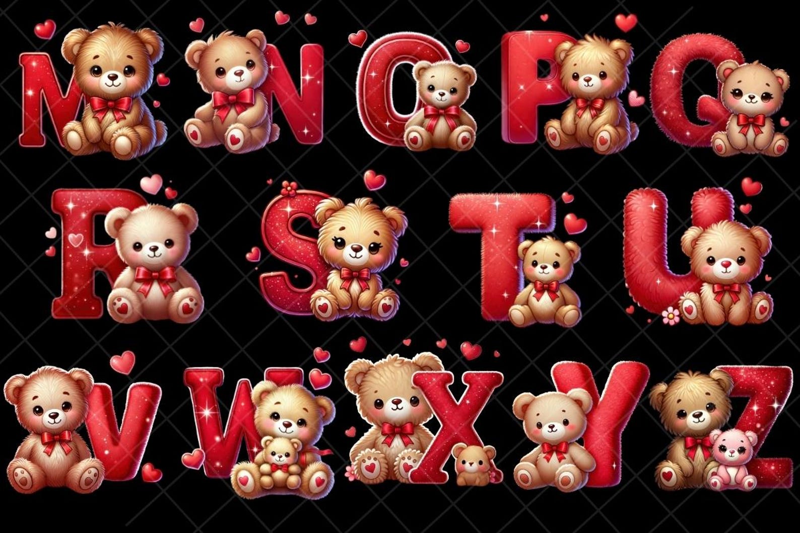 Valentine Bear Alphabet, Bear Letters, Clipart, Cute Teddy Bear Letters ...