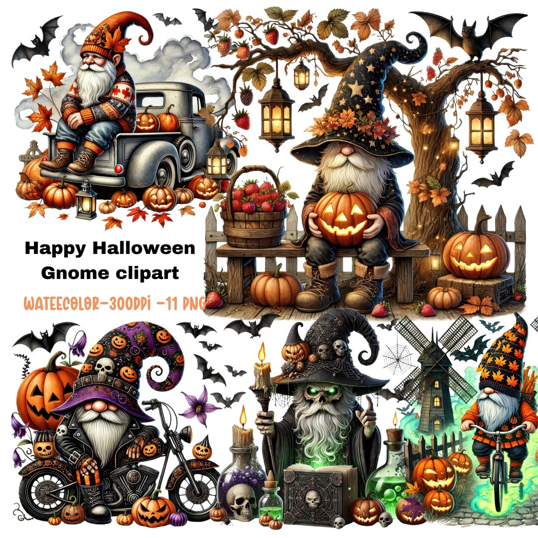 11 PNG Watercolor, Halloween Gnome, Halloween Clipart, Autumn Theme ...