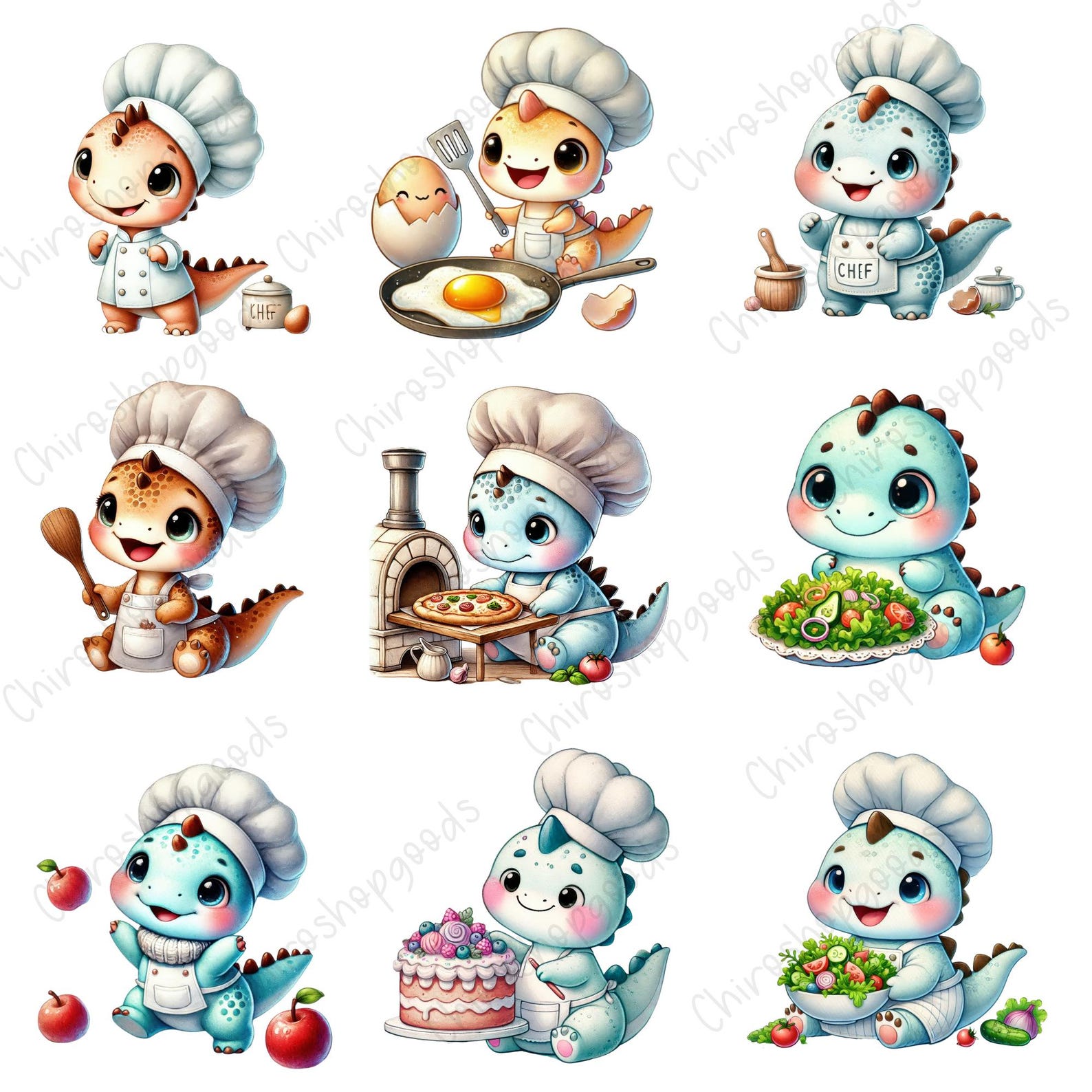 Cute Chef Dinosaur Clipart, Kitchen Theme, Kawaii Dino Cooking PNG ...