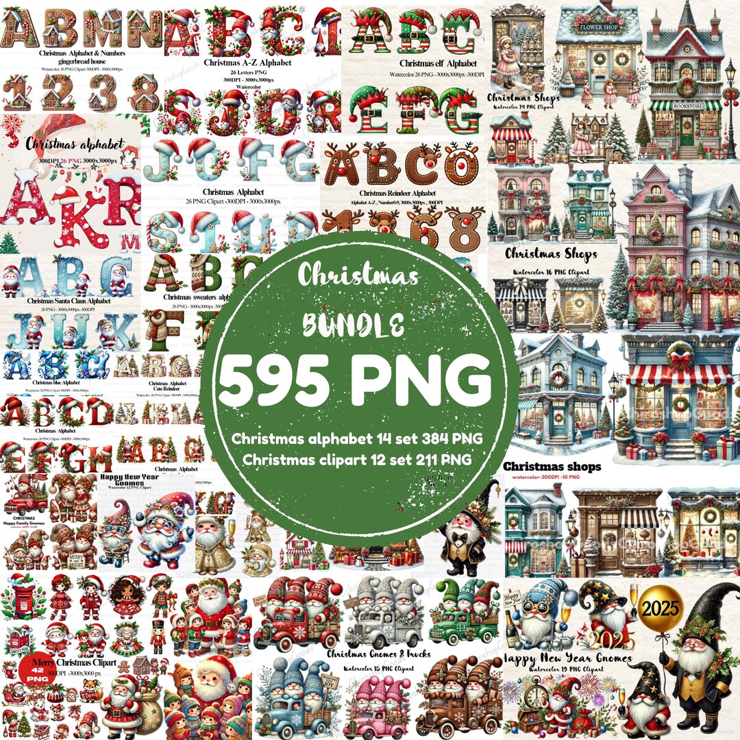 Christmas Alphabet, Clipart Bundle, Festive Letters Clip Art, Holiday ...