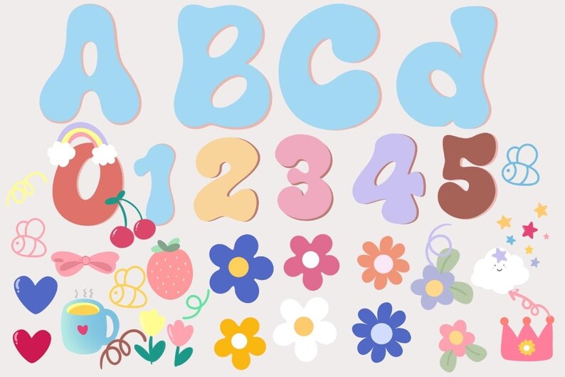 Pastel Alphabet Clipart PNG Bundle, Cute Colorful Letters A-Z A-z 0-9 ...