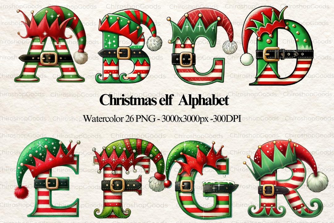 Christmas Elf Alphabet Clipart, Christmas Alphabet, Watercolor A-Z ...