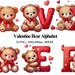 Valentine Teddy Bear Alphabet Clipart: Romantic PNG Letters (digital ...