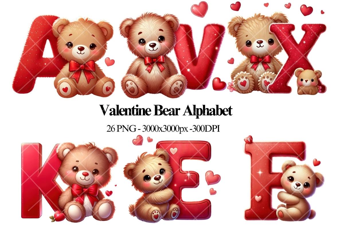 Valentine Bear Alphabet, Bear Letters, Clipart, Cute Teddy Bear Letters ...