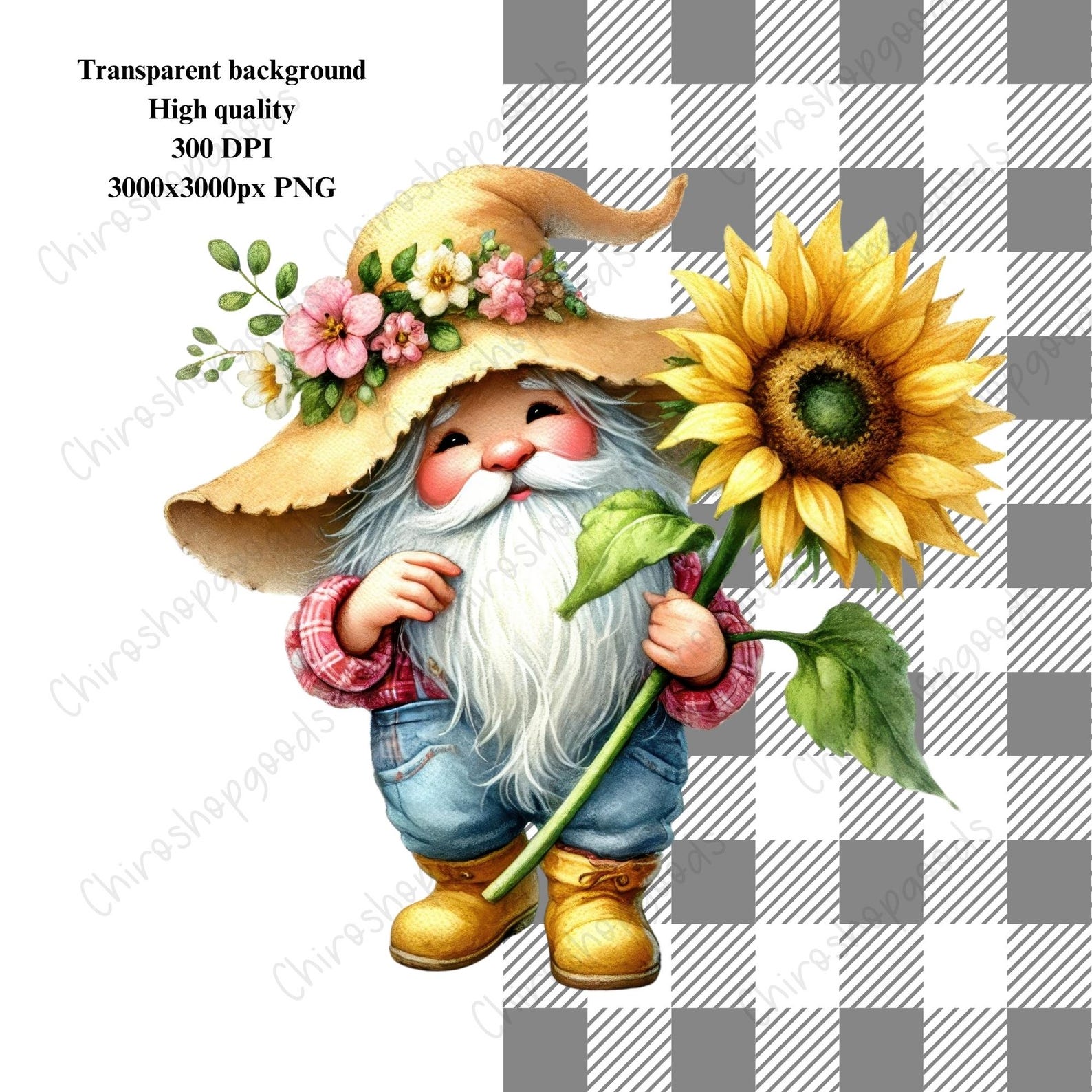 Sunflower Gnome Clipart Bundle, Cute Gnome With Sunflowers PNG ...