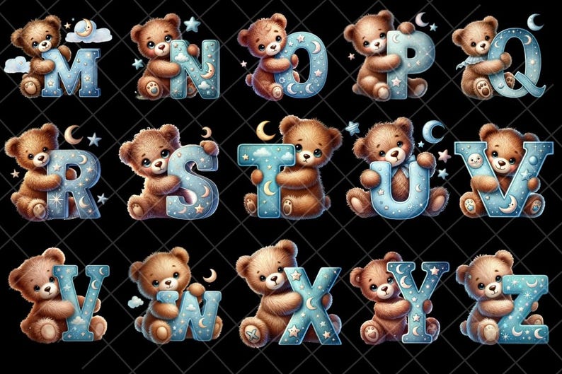 Adorable Teddy Bear Alphabet Clipart Set, Teddy Bear Alphabet, Baby ...