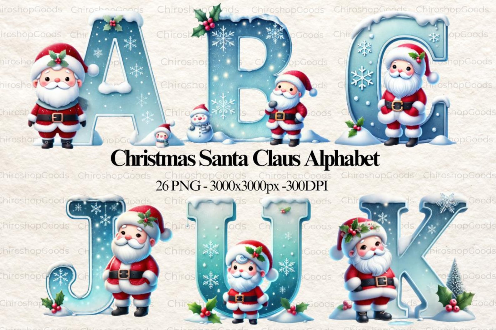 Christmas Santa Claus Alphabet Clipart: Festive Snowy Letters (PNG ...