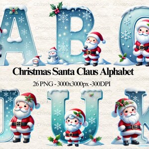 Christmas Santa Claus Alphabet Clipart: Festive Snowy Letters (PNG ...