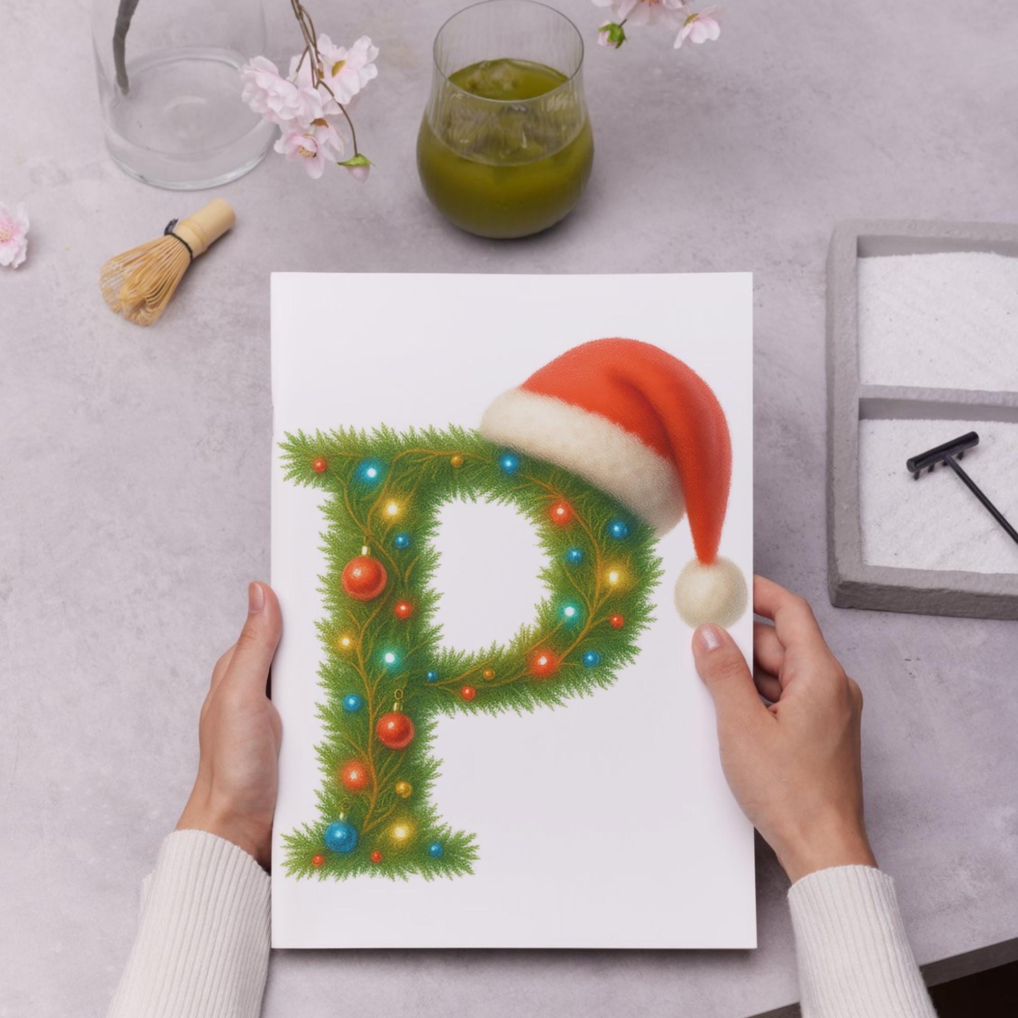 Christmas Alphabet Clipart: Santa Hat Garland Letters (PNG Digital ...