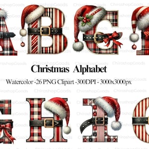 Christmas Alphabet, Watercolor Clipart, Plaid Holiday Letters PNG ...