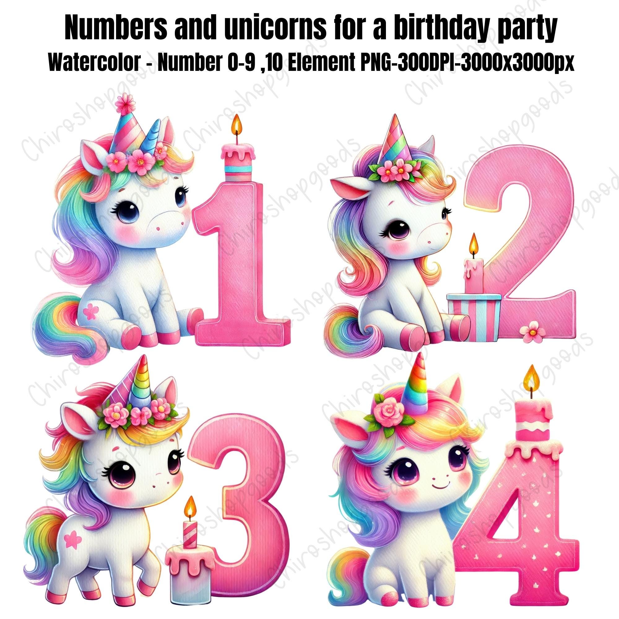 Birthday Unicorn Numbers Clipart Set, Kids Party Decorations Clipart ...