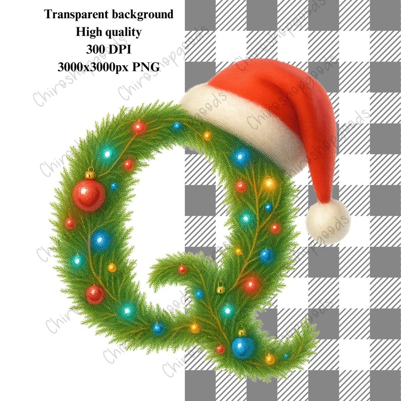 Christmas Alphabet Clipart: Santa Hat Garland Letters (PNG Digital ...