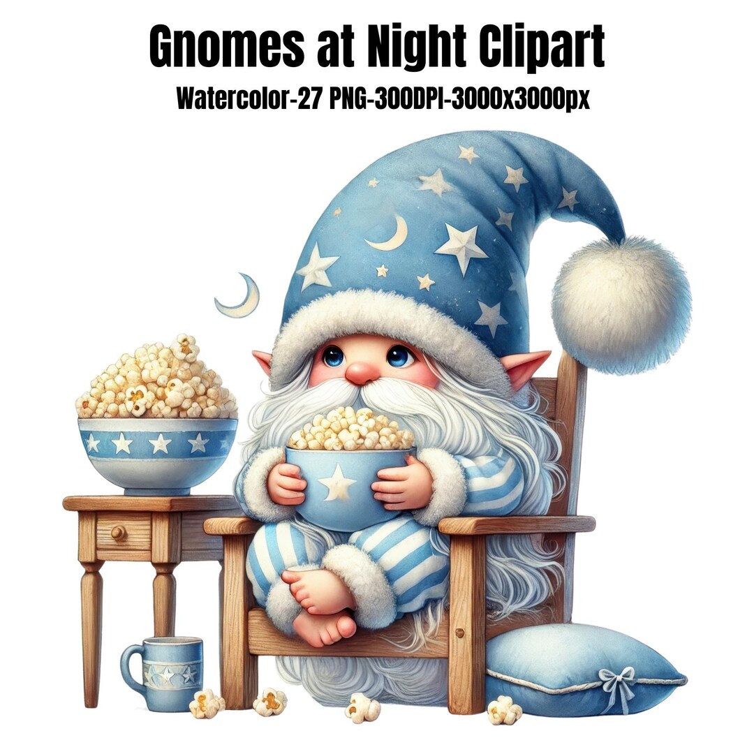 Watercolor Gnome Night Clipart Set, Cute Bedtime Gnomes PNG, Sleepy ...