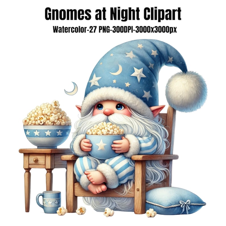 Watercolor Gnome Night Clipart Set, Cute Bedtime Gnomes PNG, Sleepy ...