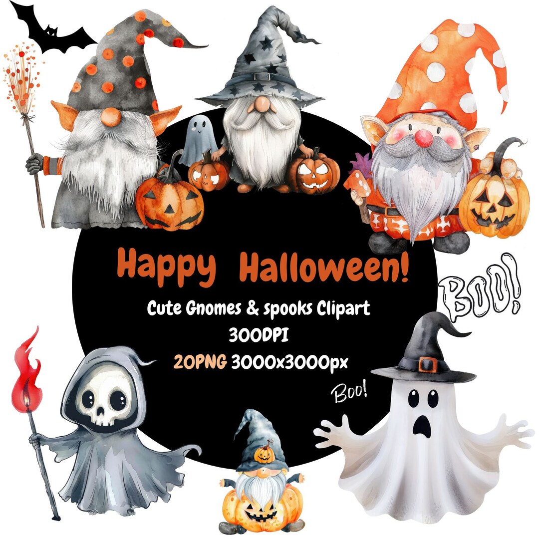 20 Halloween Gnome Clipart Bundle, Gnome Clipart, Halloween Gnome ...