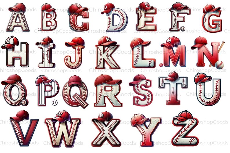 3D Baseball Alphabet Clipart: Watercolor Sports Letters (digital ...