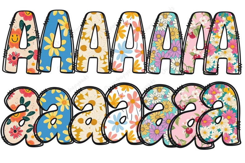 Floral Alphabet Clipart Set: Boho Flower Letters, Numbers (PNG, 300 DPI ...