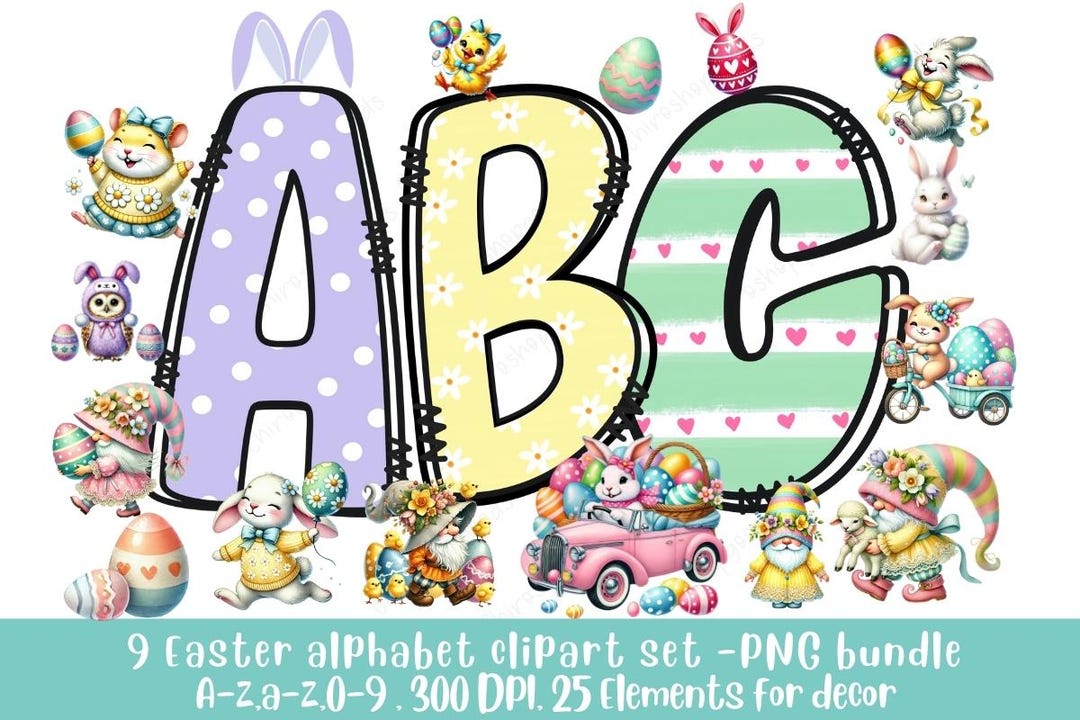 Easter Alphabet Clipart PNG Bundle: Bunny & Egg Letters (digital ...