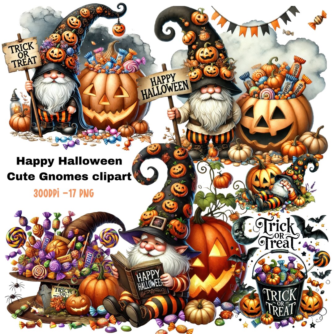 17 PNG Watercolor, Halloween Gnome, Halloween Clipart, Autumn Clipart ...