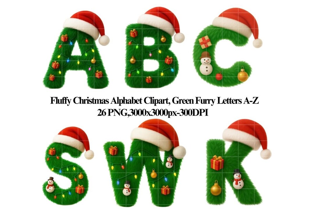 Fluffy Christmas Alphabet Clipart, Furry Green Letters (PNG) - Etsy