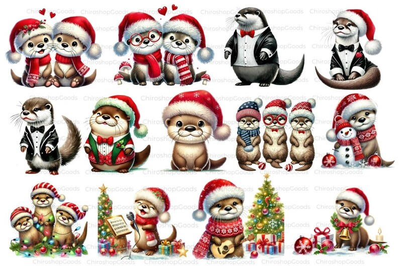 Christmas Otter Clipart, Watercolor Otter, Holiday Animals, Festive ...