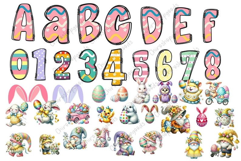 Easter Alphabet Clipart PNG Bundle: Bunny & Egg Letters (digital ...