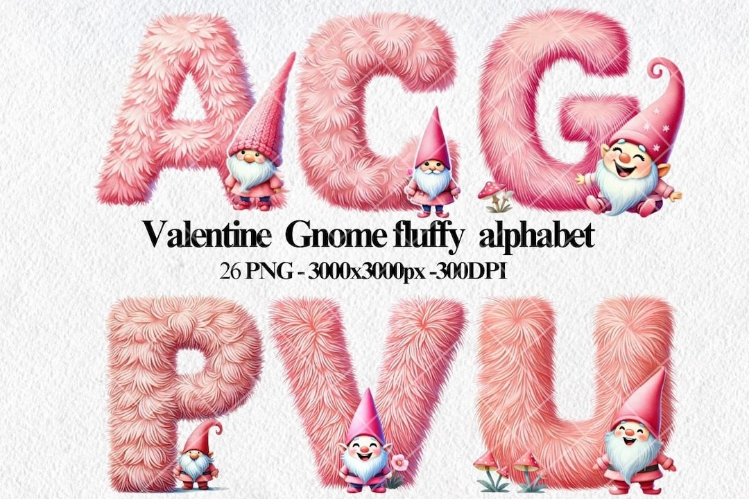 Valentine Gnome Fluffy Alphabet, Valentine Gnome Alphabet, Cute Gnome ...