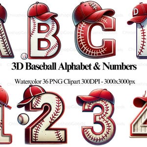 3D Baseball Alphabet Clipart: Watercolor Sports Letters (digital ...
