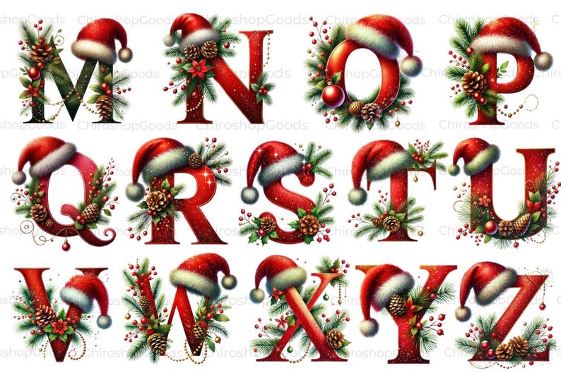 Christmas Alphabet A-Z, Letters, Watercolor, PNG, Clipart, Alphabet ...