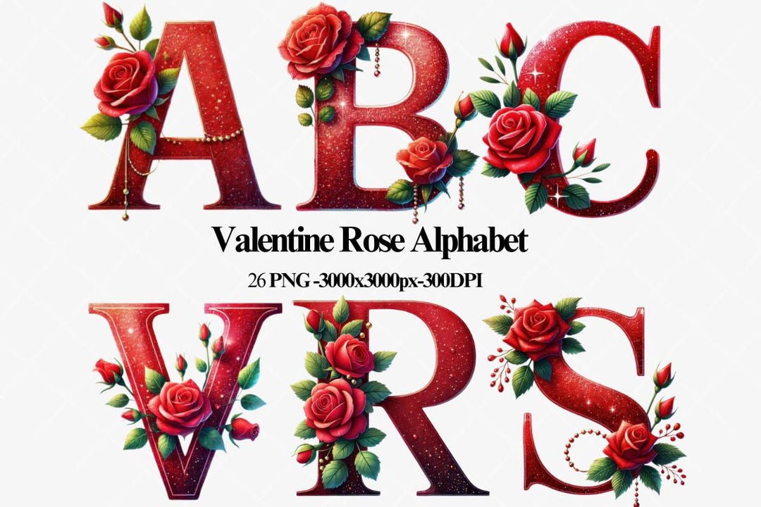 Valentine Rose Alphabet Clipart Set, Love , Valentine's Day Alphabet ...