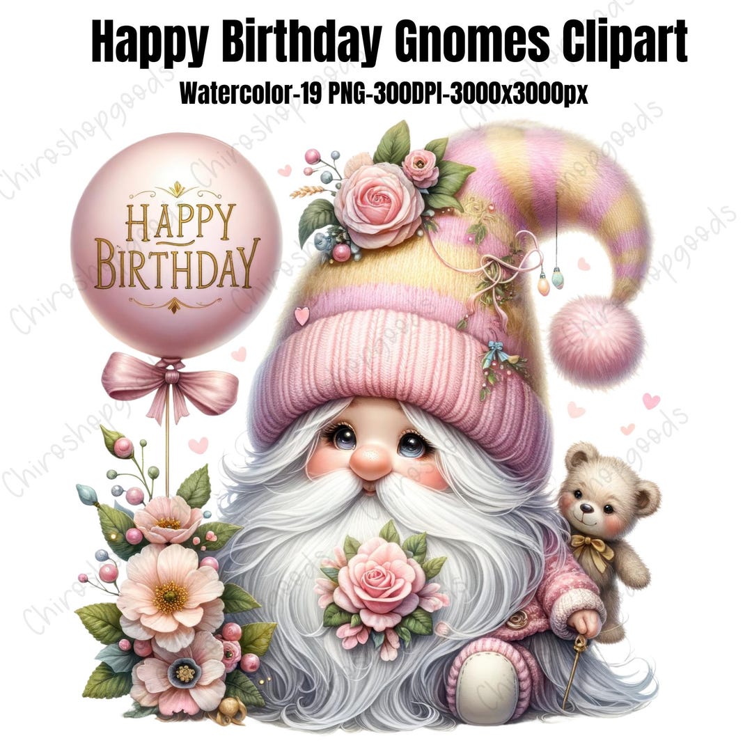 Watercolor Birthday Gnome Clipart: Pastel PNG (digital Download) - Etsy