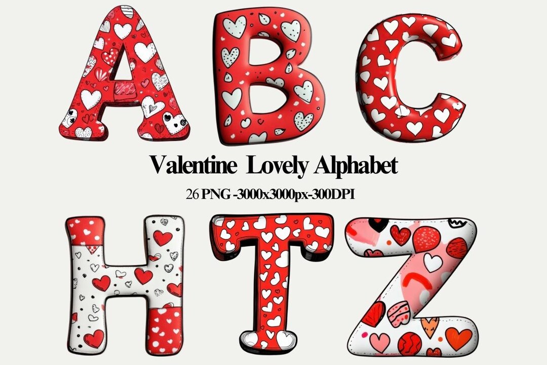 Valentine's Day Digital Alphabet PNG, Cute Love Letters Clipart, Heart ...
