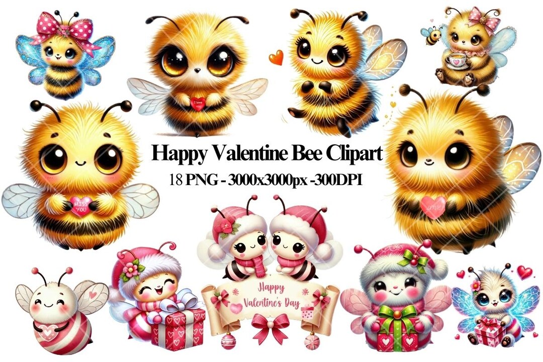 Valentine Bee Clipart, Cute Bee Graphics, Honeybee Digital Art ...