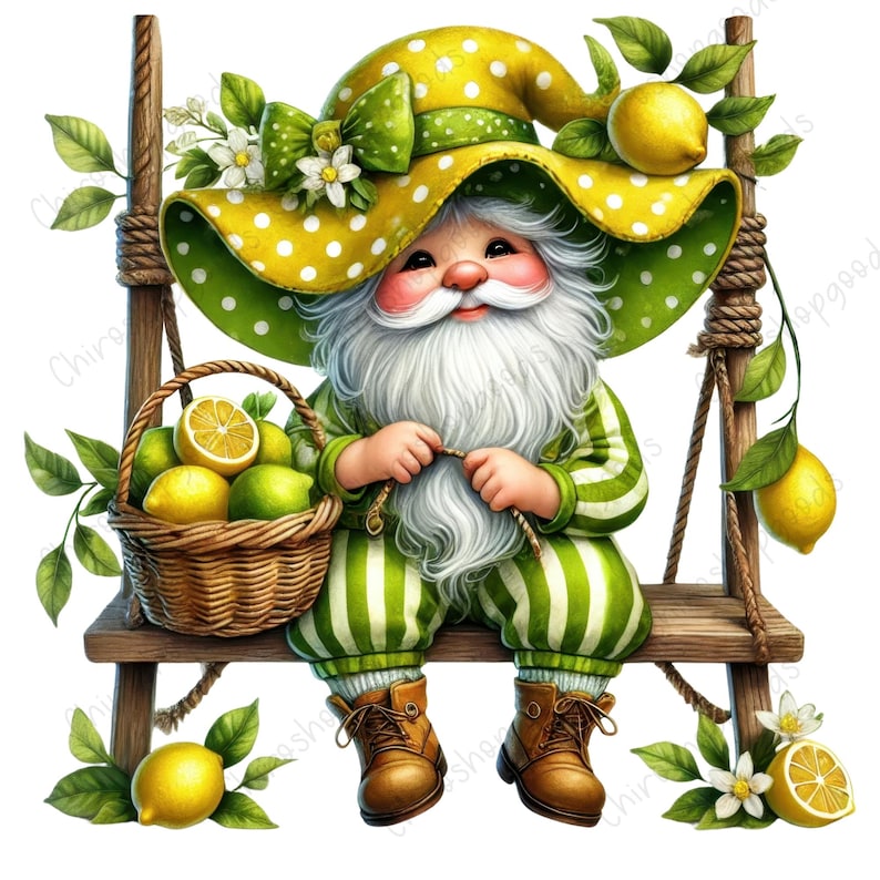 Watercolor Lemon Gnomes Clipart: Summer Citrus PNG (digital Download ...