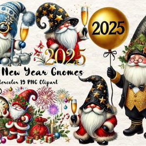 Happy New Year Gnomes Clipart, New Year, Watercolor PNG Images, Festive ...