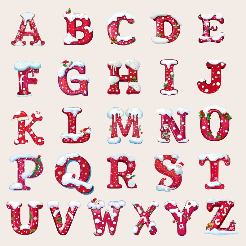 Christmas Cartoon Alphabet PNG Clipart: Red Holiday Letters (digital ...