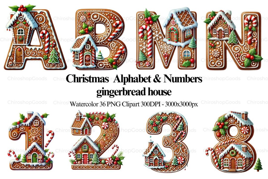 Christmas Alphabet, Gingerbread House Alphabet Watercolor Set ...